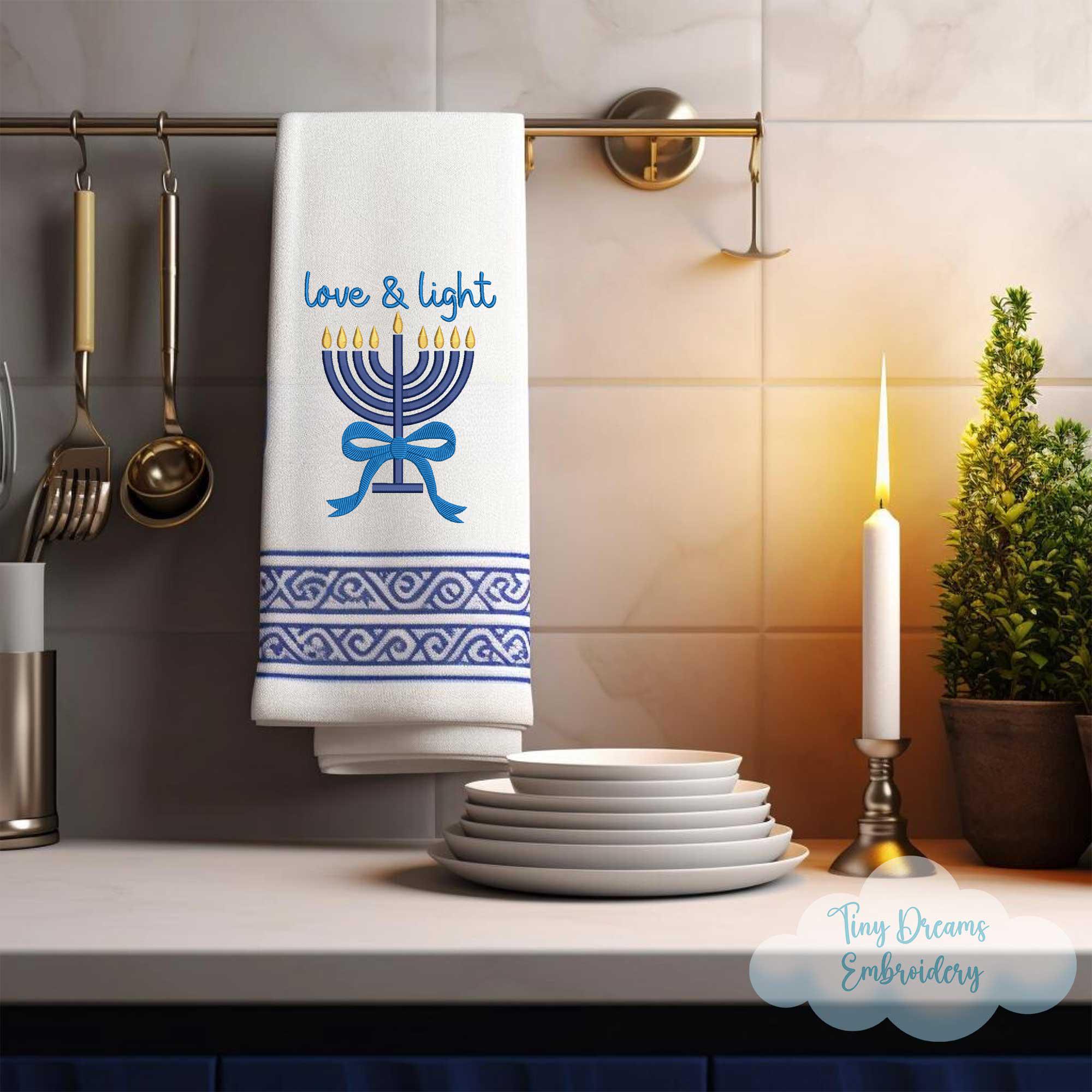 Menorah Candle Bow Embroidery Design: Happy Hanukkah Love Lights ...