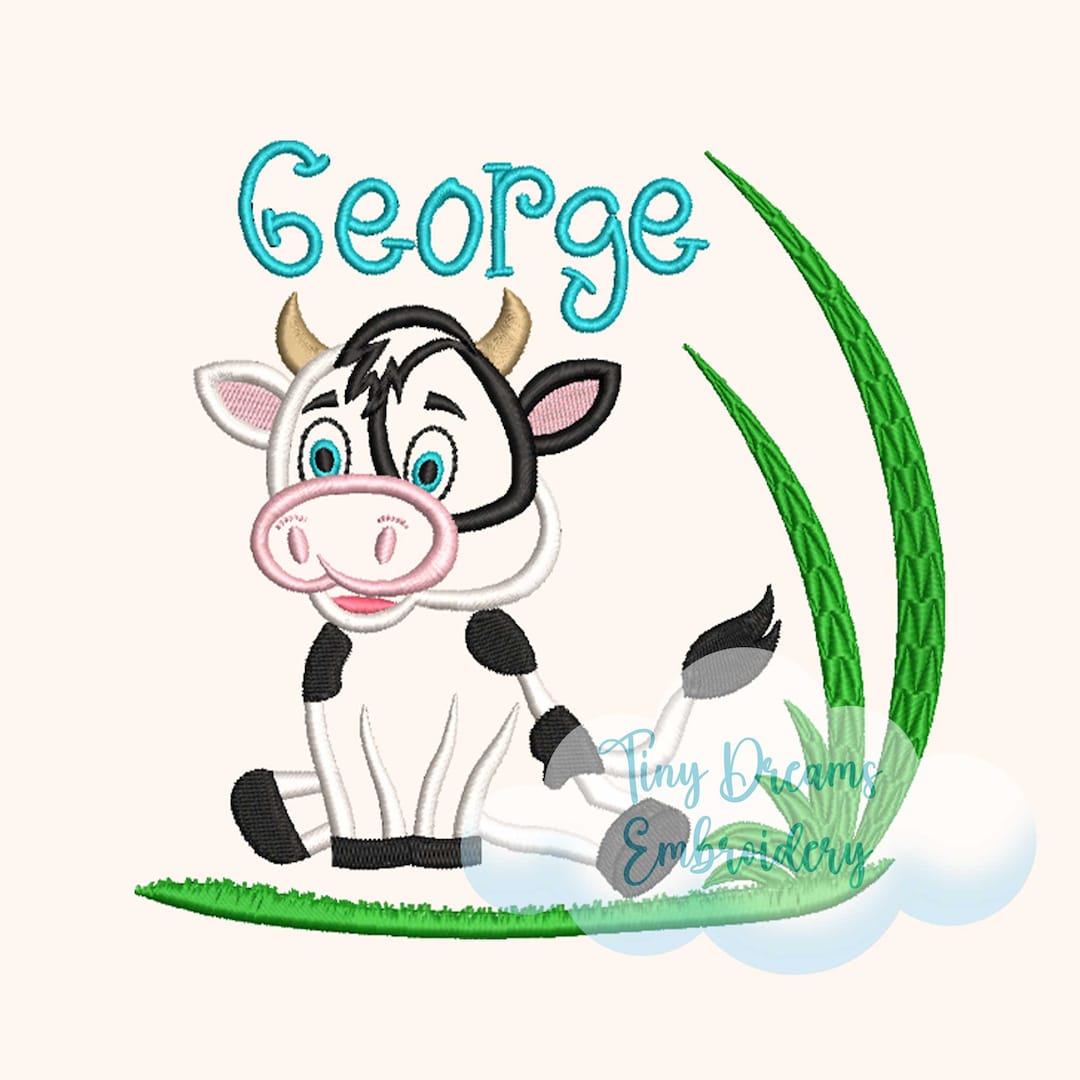 Cute Cow Digital Machine Embroidery Design Baby Animal Custom Monogram ...