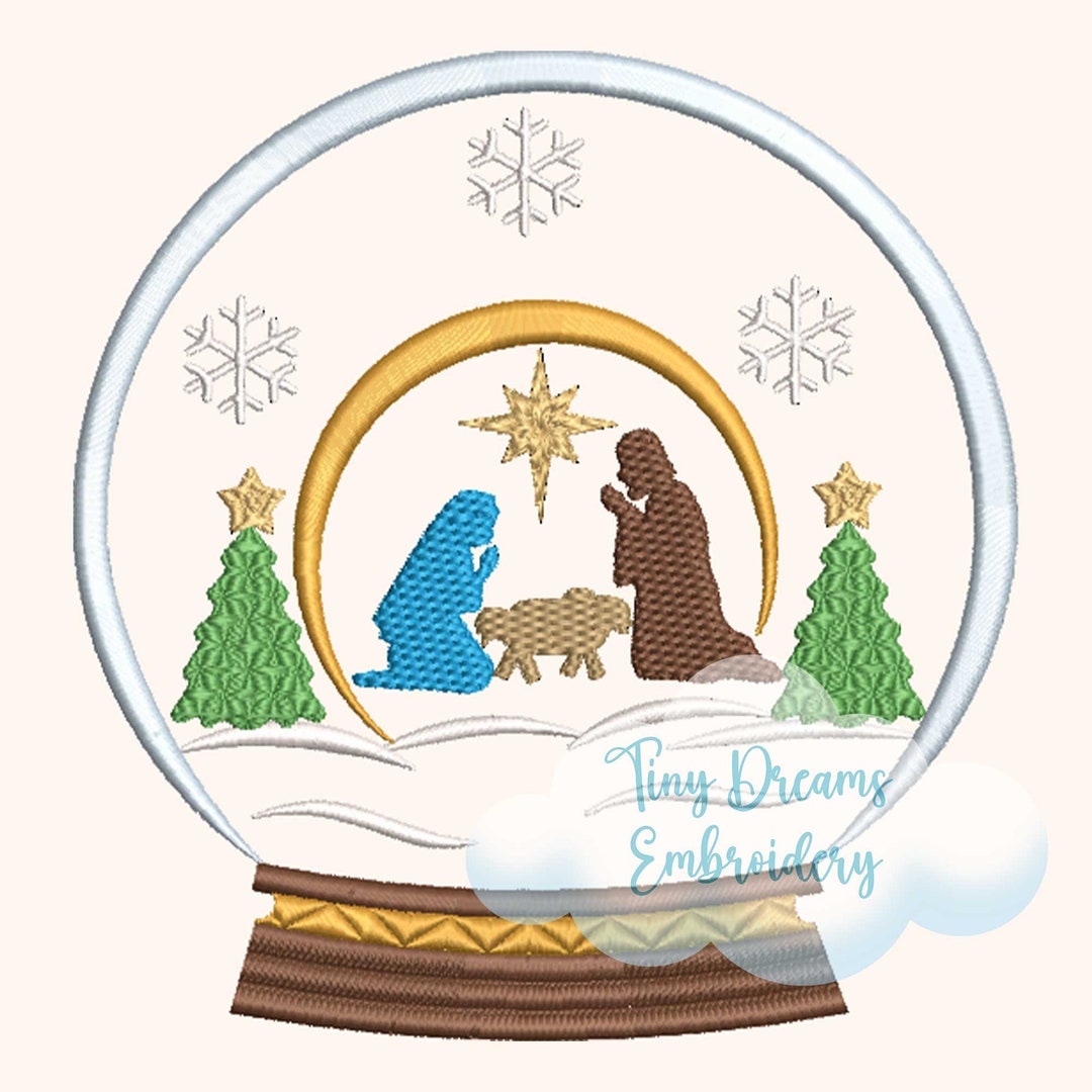 Nativity Snowglobe Digital Machine Embroidery Design Christmas Baby ...