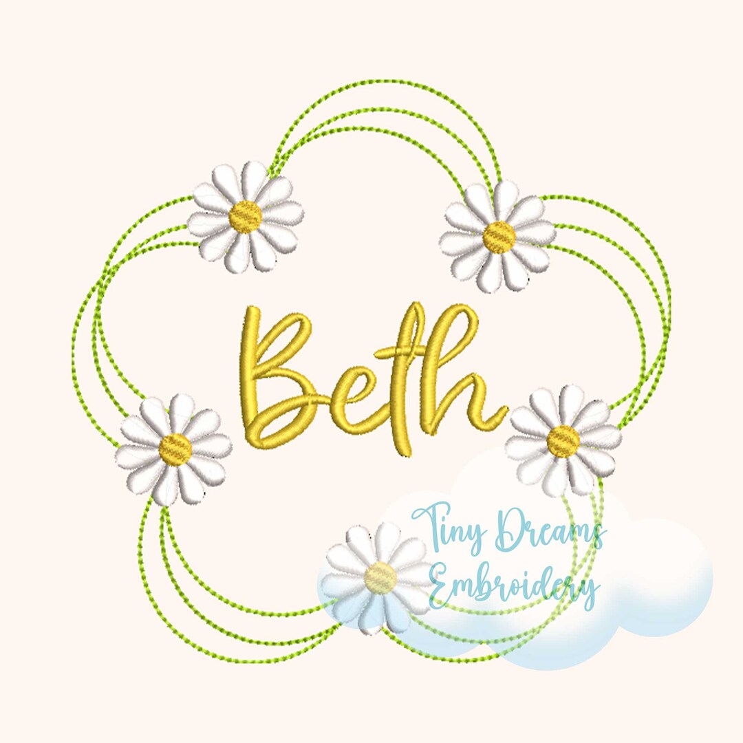 Daisy Wreath Digital Machine Embroidery Design, Custom Daisy Monogram ...