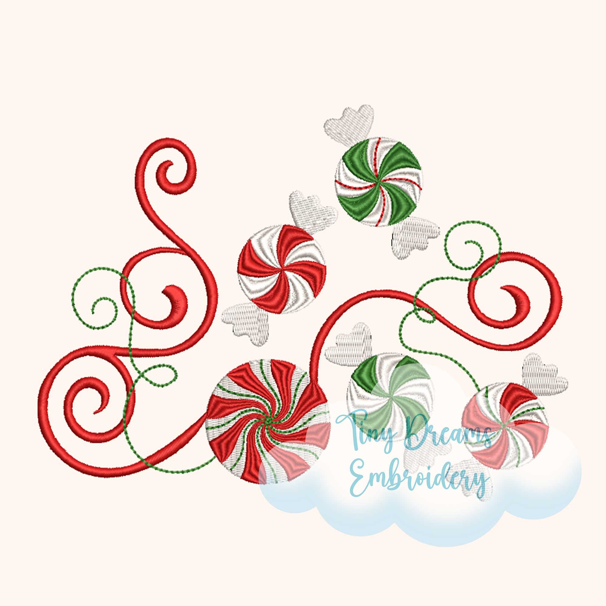 Christmas Peppermint Candy Embroidery Design: Swirl Corner (digital ...