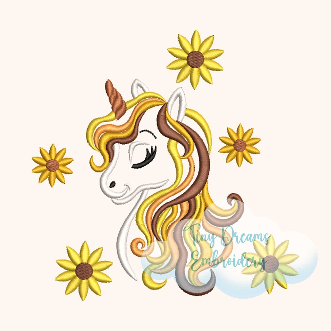 Sunflower Unicorn Digital Machine Embroidery Design Floral Unicorn ...
