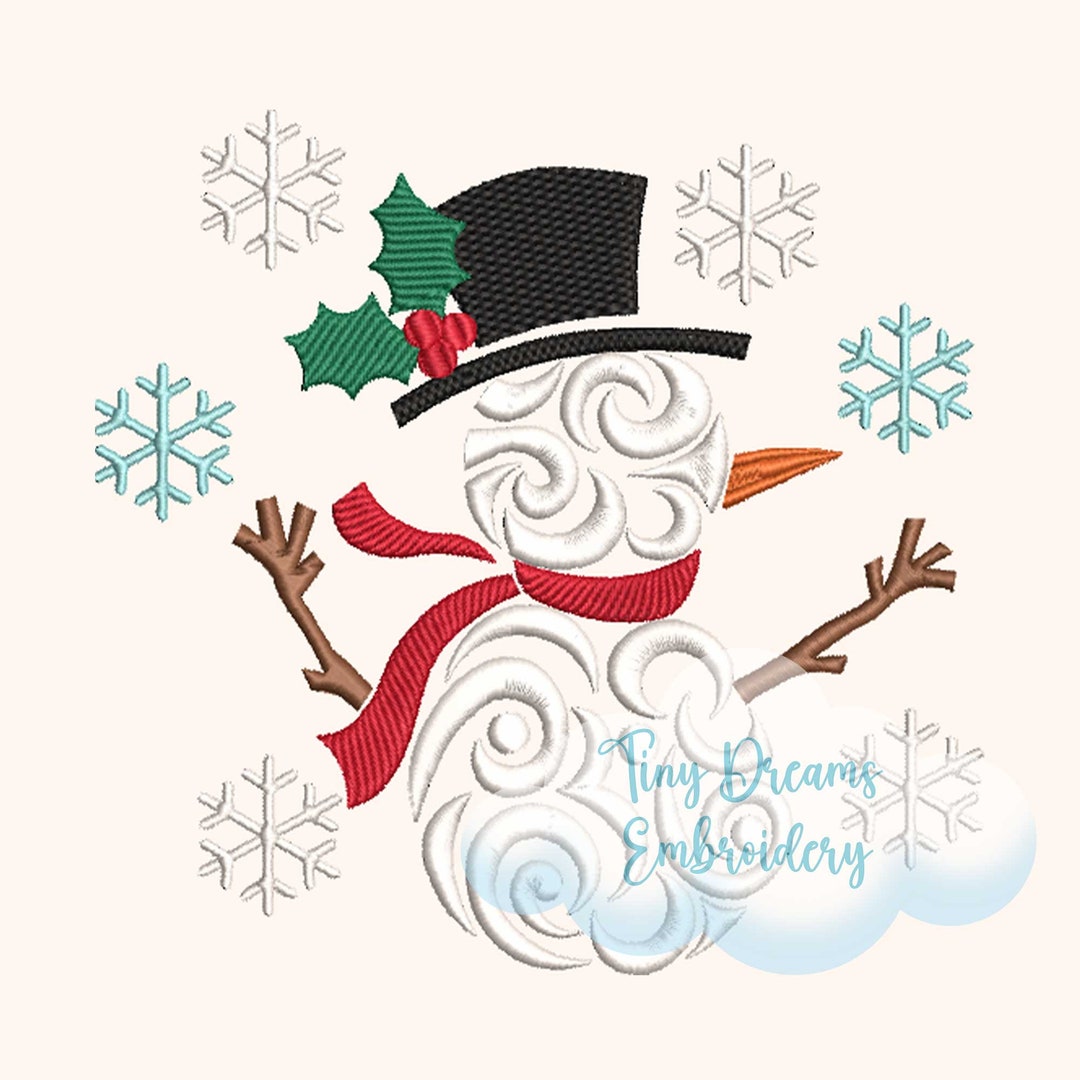 Swirl Snowman Digital Machine Embroidery Design Christmas Mistletoe ...
