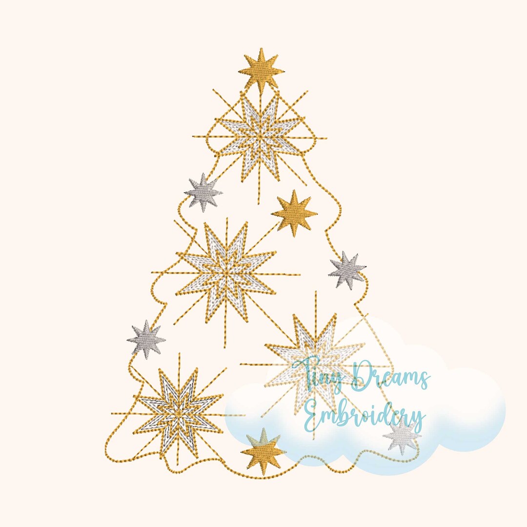 Christmas Star Tree, Line Tree Embroidery, Christmas Star Embroidery ...
