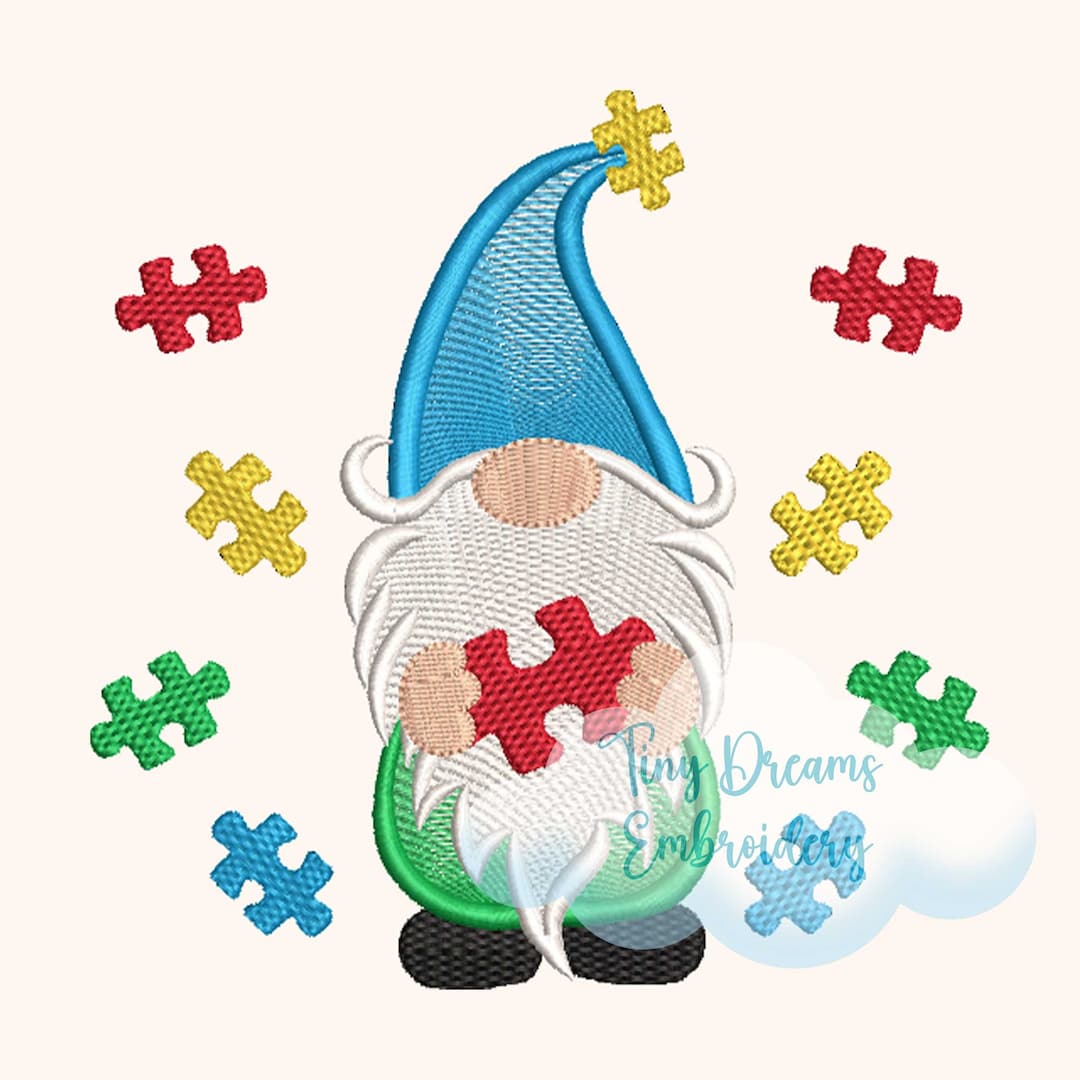 Autism Gnome Digital Machine Embroidery Design Awareness Autism Design ...