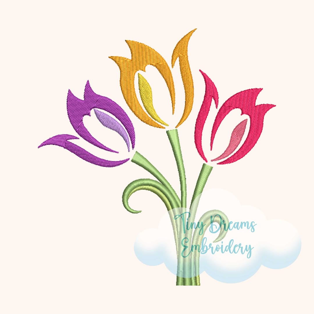 Floral Tulip Digital Machine Embroidery Design Floral Embroidery Design ...