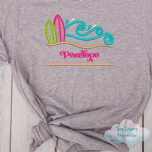 Surf Beach Digital Machine Embroidery Design Custom Monogram - Etsy