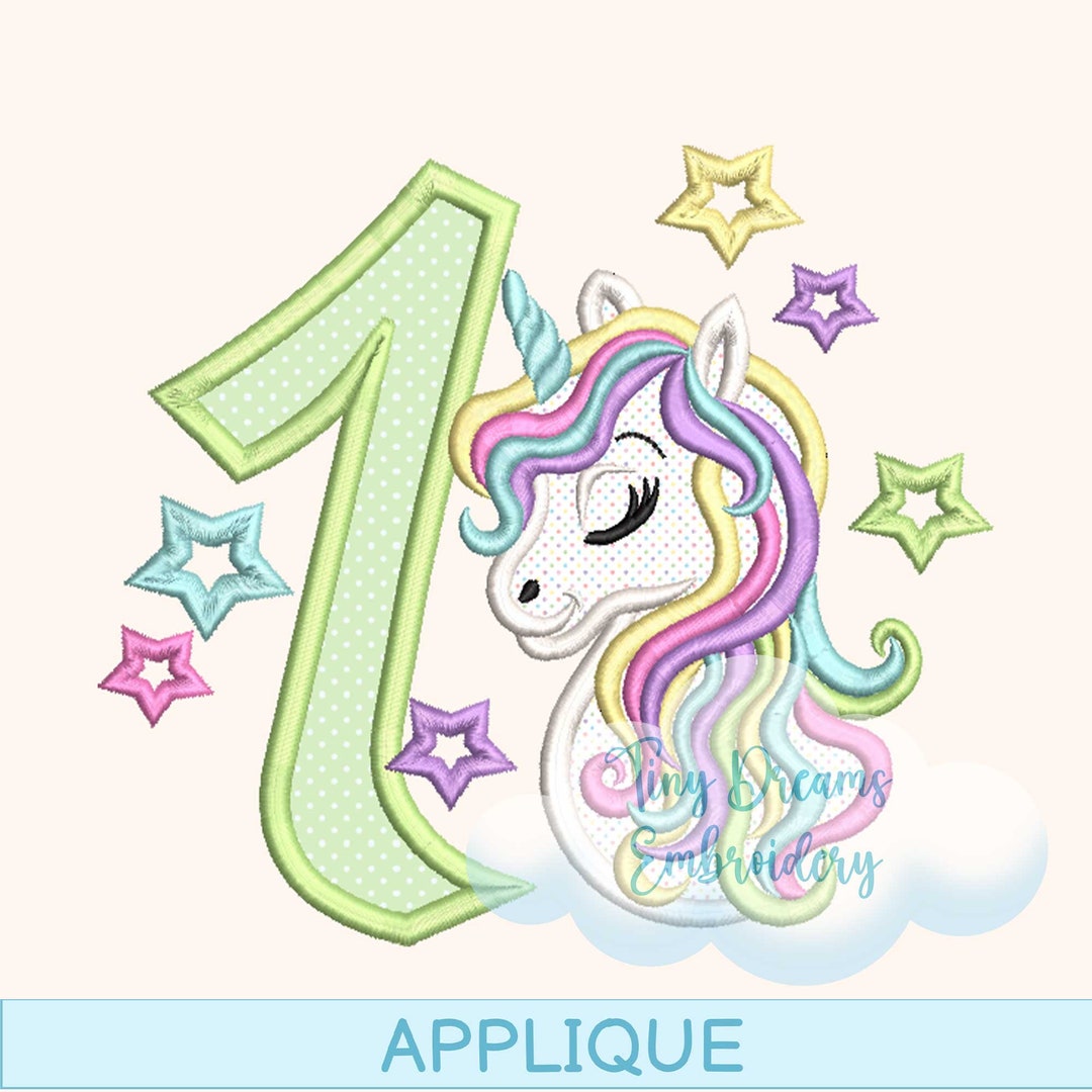 First Birthday Unicorn Applique Digital Machine Embroidery Design Baby ...