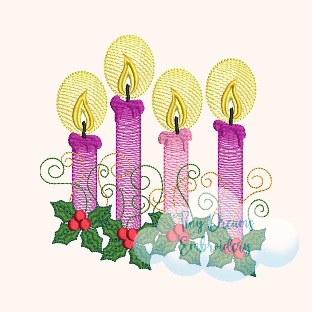 Advent Wreath Embroidery Design: Mistletoe Christmas Candle (digital ...