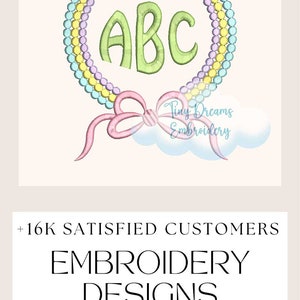Circle Monogram Embroidery Design: Dot Border, Bow Accent (digital ...