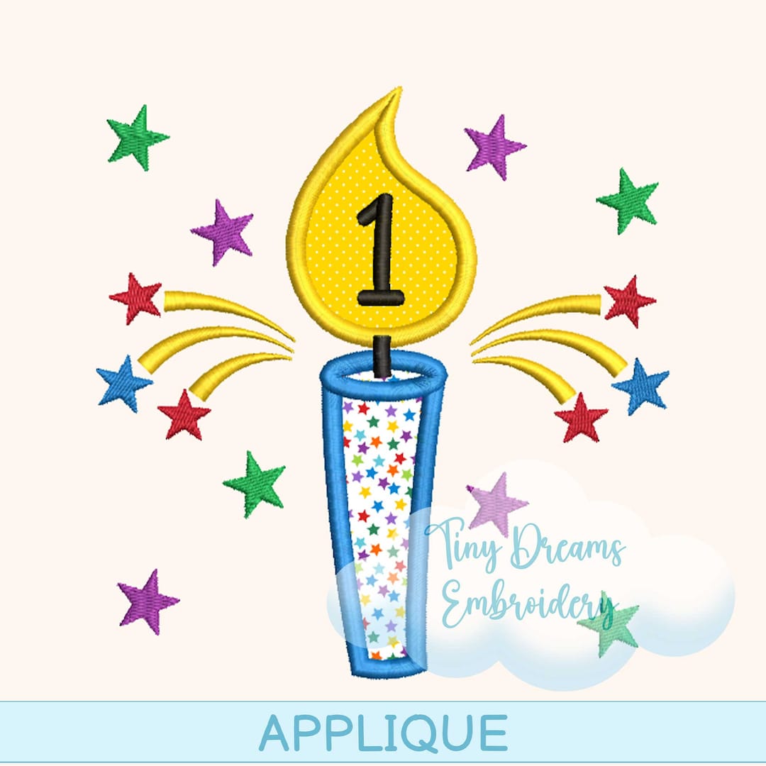 First Birthday Candle Applique Digital Machine Embroidery Design Baby ...