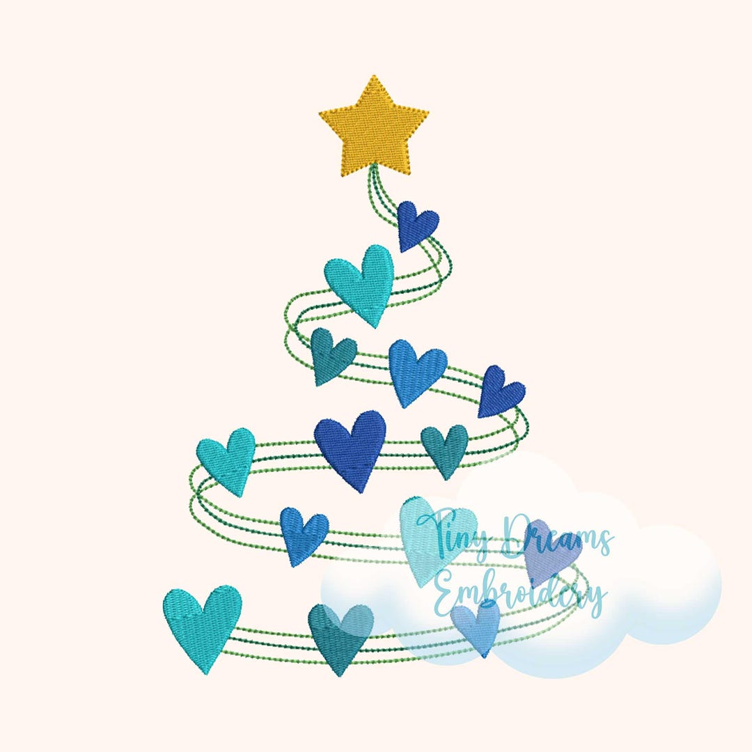 Heart Christmas Tree Digital Machine Embroidery Design Love Heart ...