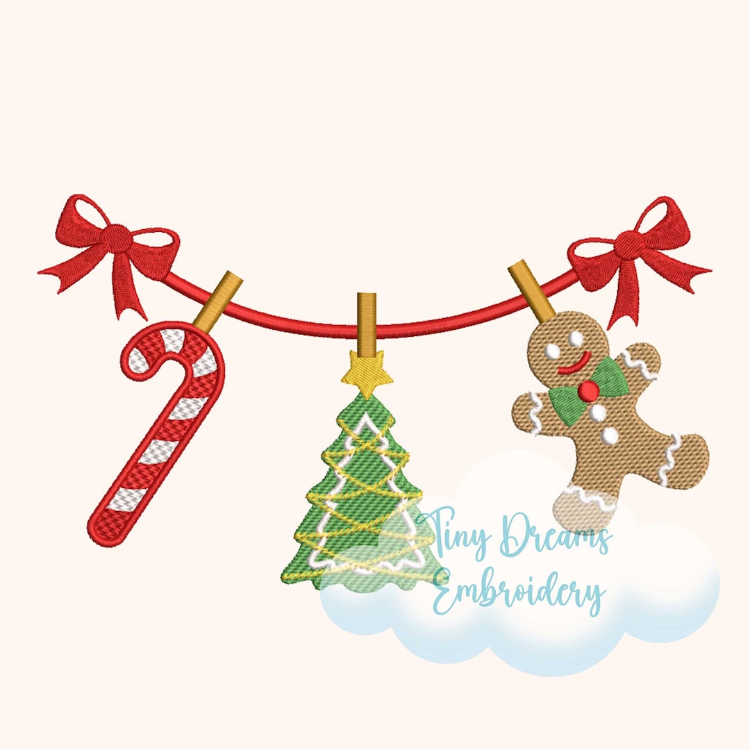 Christmas Garland Embroidery Design: Gingerbread, Tree, Candy Cane ...