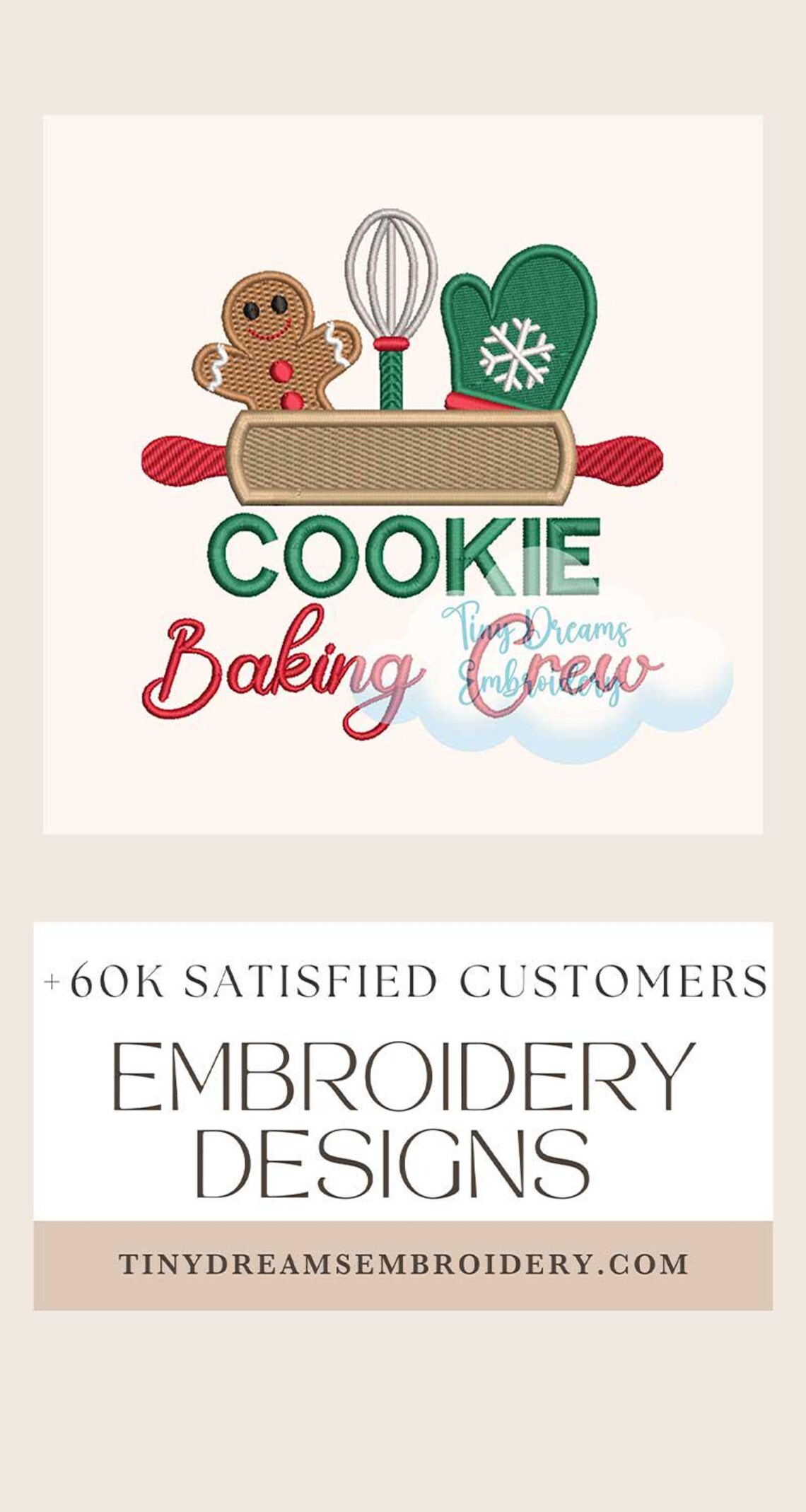 Christmas Cookie Crew Embroidery Design: Gingerbread Man, Whisk ...