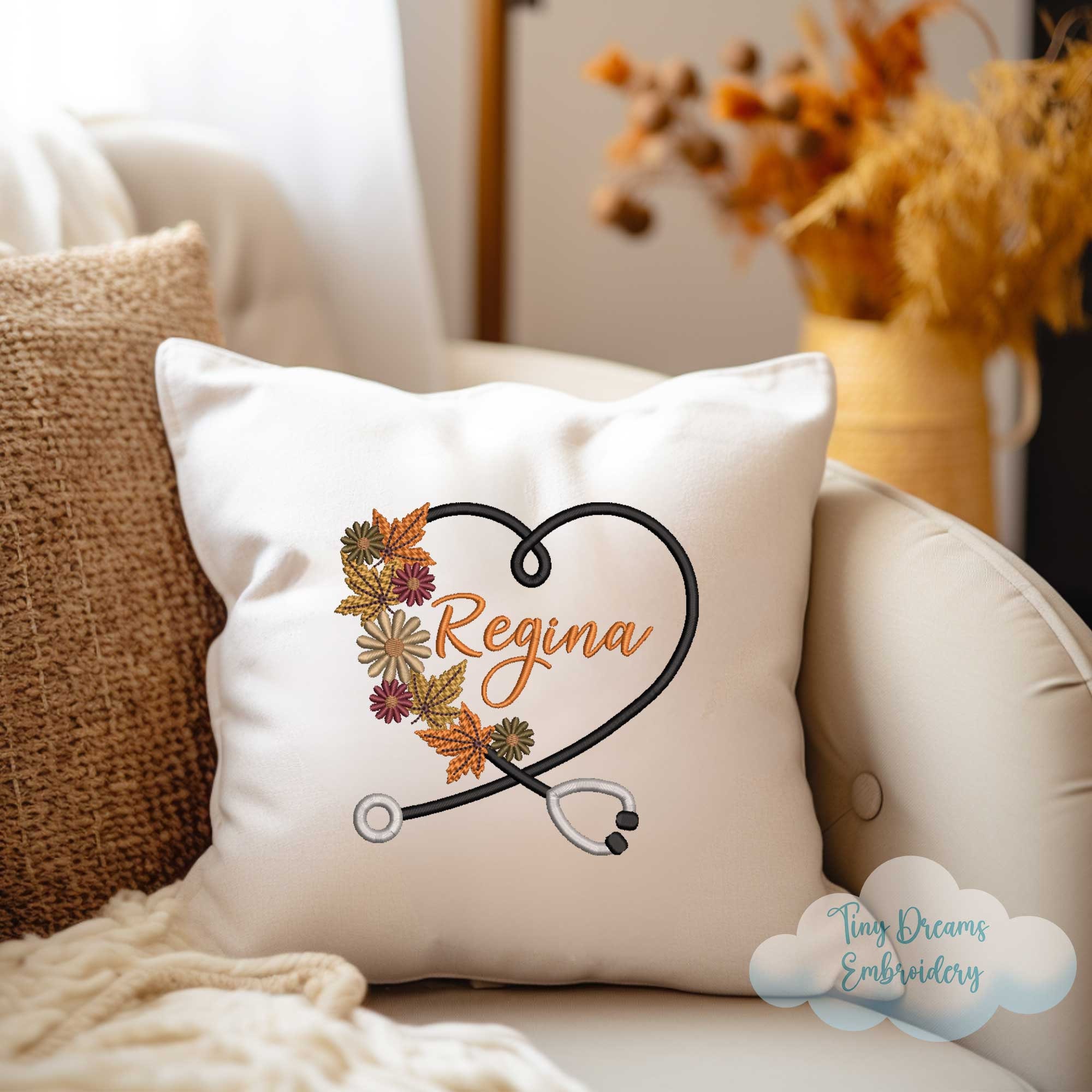 Nurse Fall Leaves Embroidery Design: Autumn Floral Monogram (digital ...