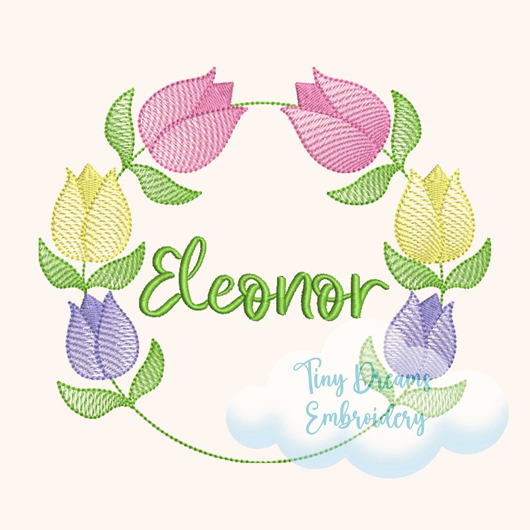 Tulip Floral Monogram Embroidery Design: Personalized Name (digital ...