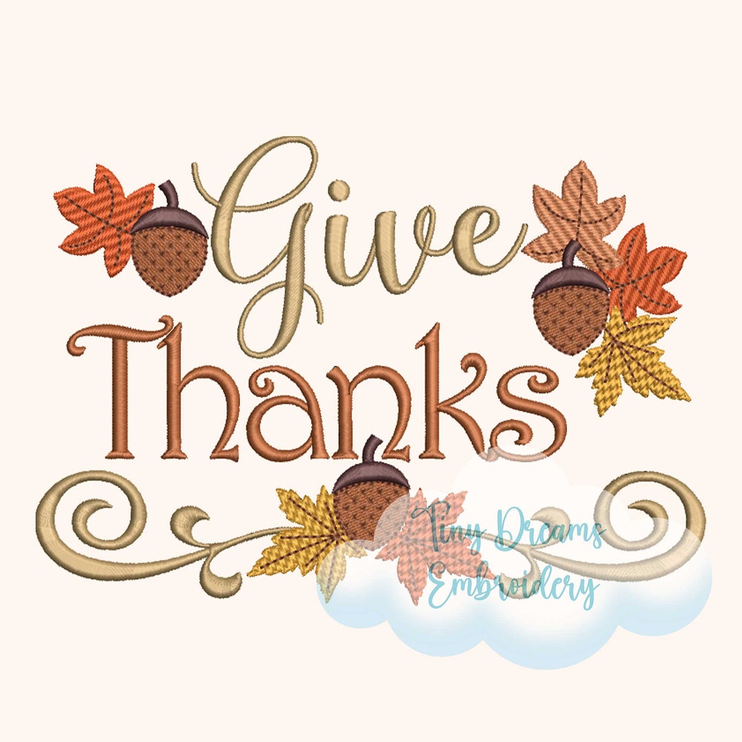 Give Thanks Embroidery Design: Fall Leaves and Acorns (digital Download ...