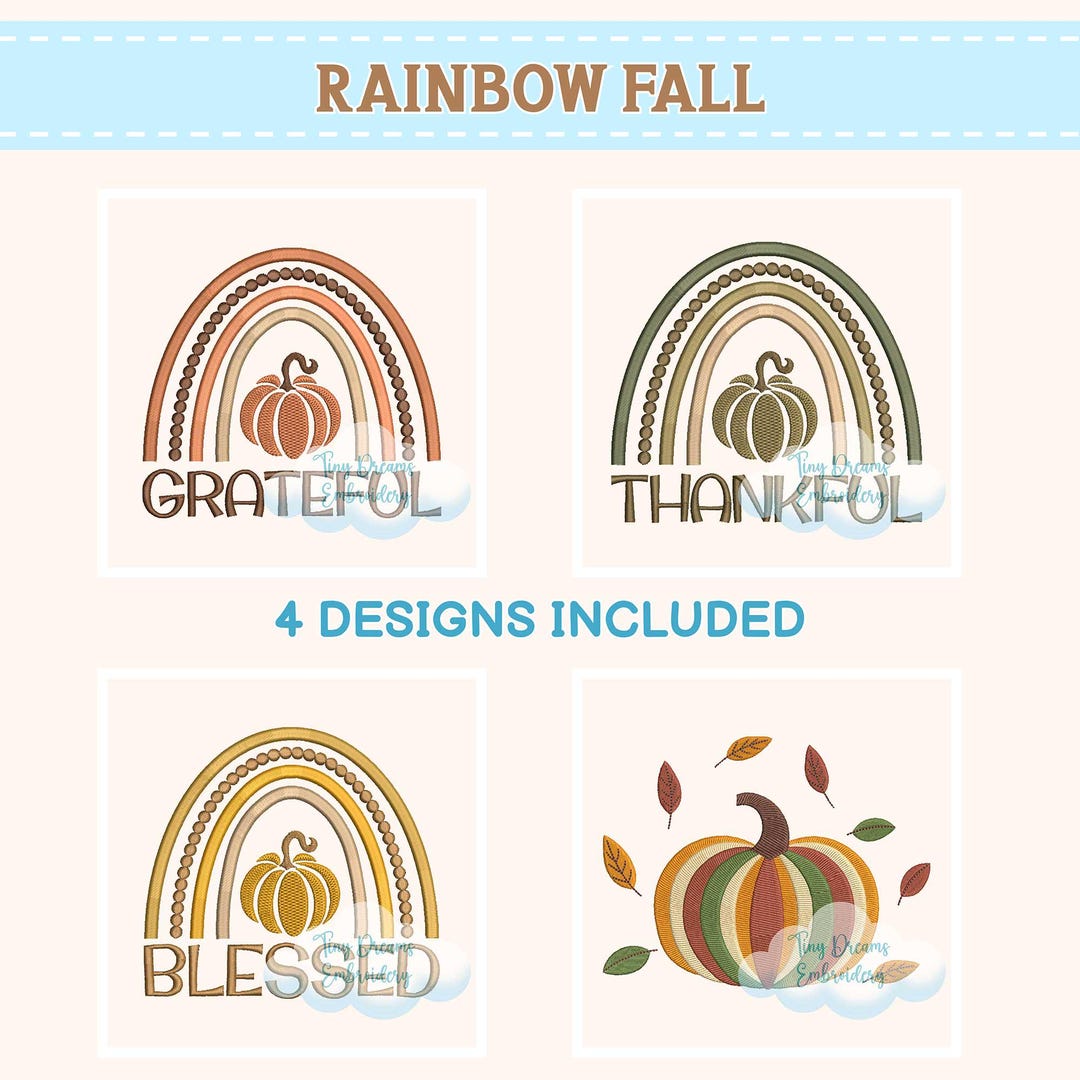 Rainbow Thanksgiving Fall Embroidery 4 Designs Bundle: Thankful ...