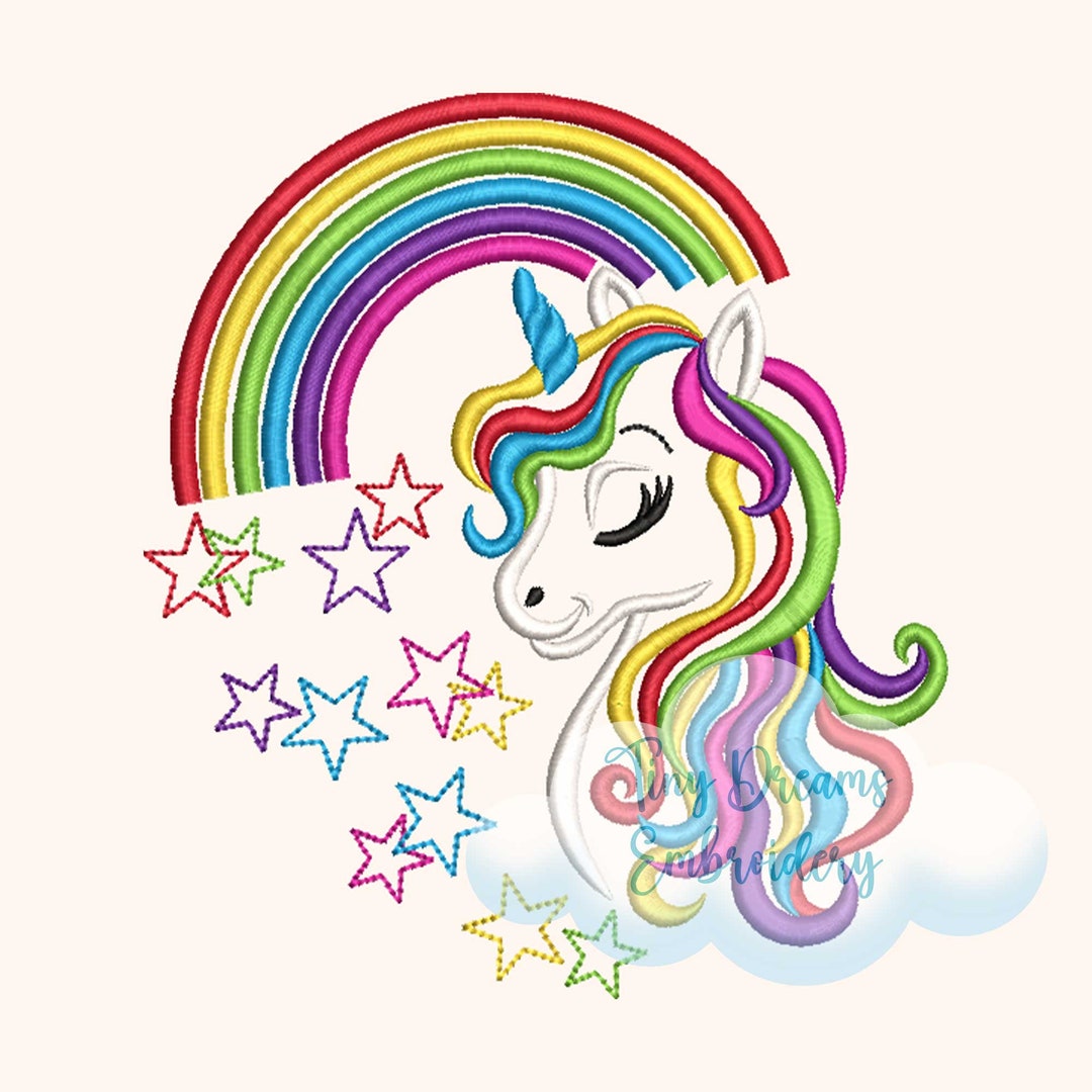 Cute Rainbow Unicorn Digital Machine Embroidery Design Rainbow Star ...