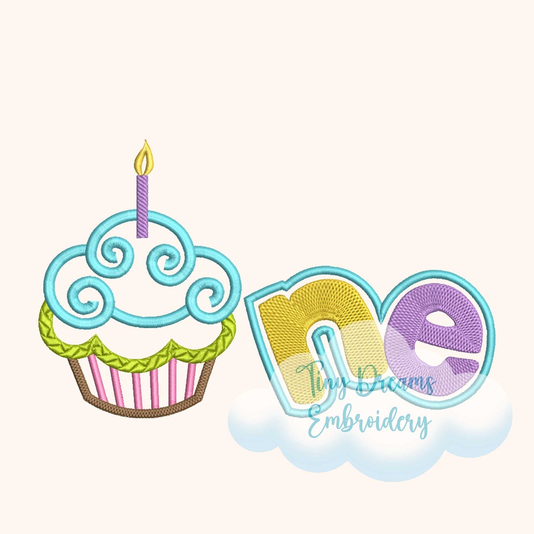First Birthday Digital Machine Embroidery Design First Birthday Cupcake ...