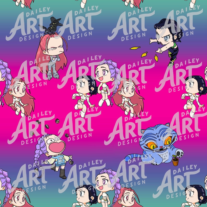 Chibi Character Seamless Pattern | Colorful K-pop Inspired Digital ...