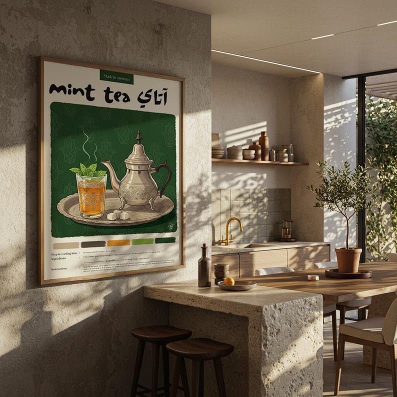 Moroccan Mint Tea Poster | Food Poster | Pastel Pencil | Kitchen Poster ...