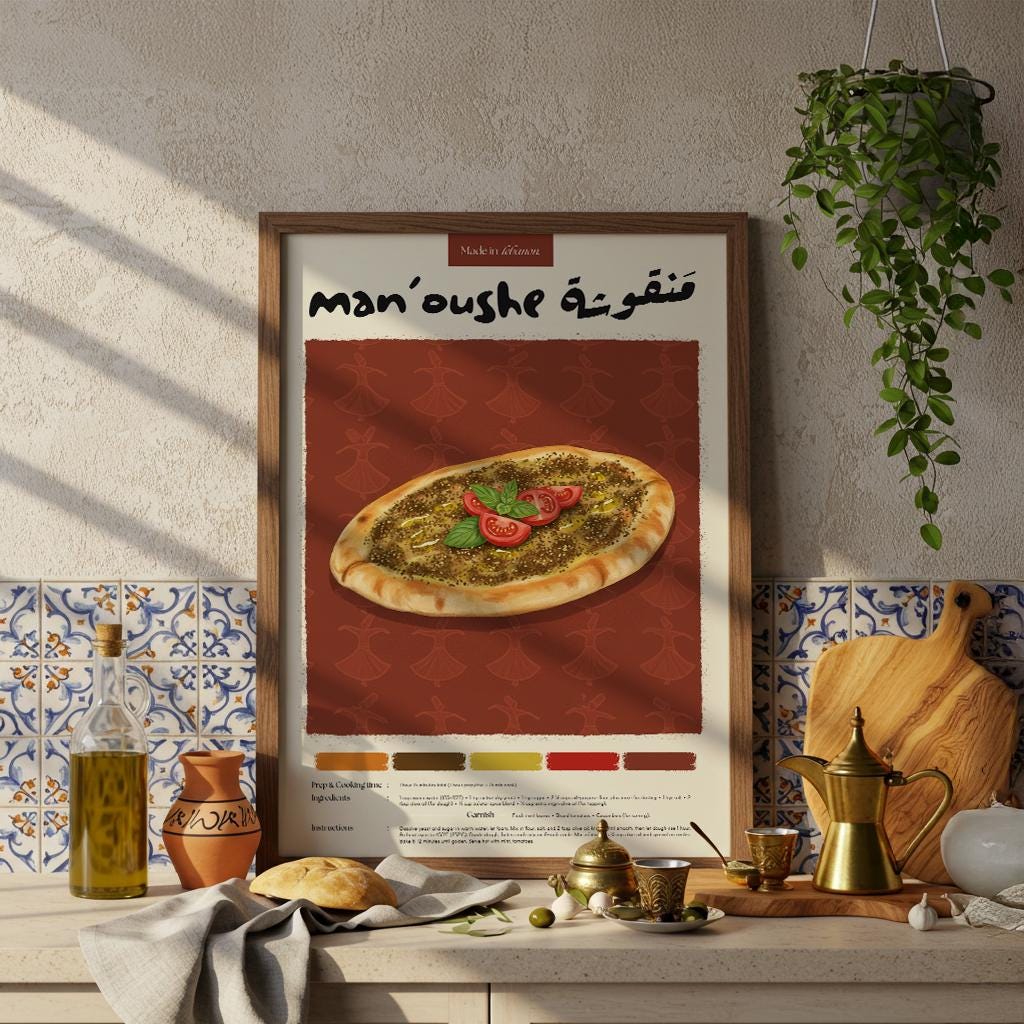 Lebanese Manoushe Kitchen Poster: Pastel Pencil Food Art - Etsy