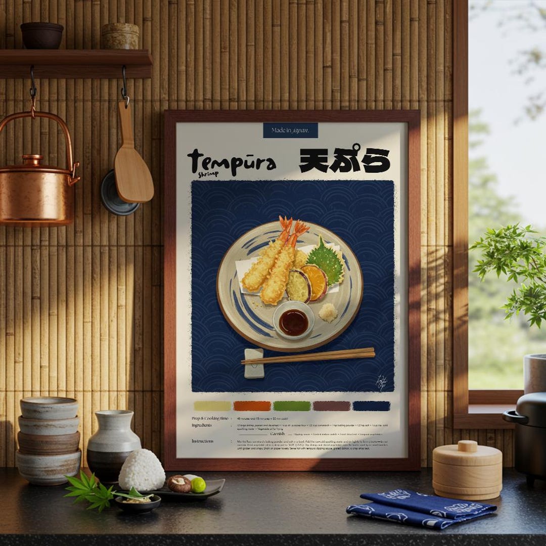 Japanese Tempura Kitchen Poster | Food Poster | Pastel Pencil | Kitchen ...