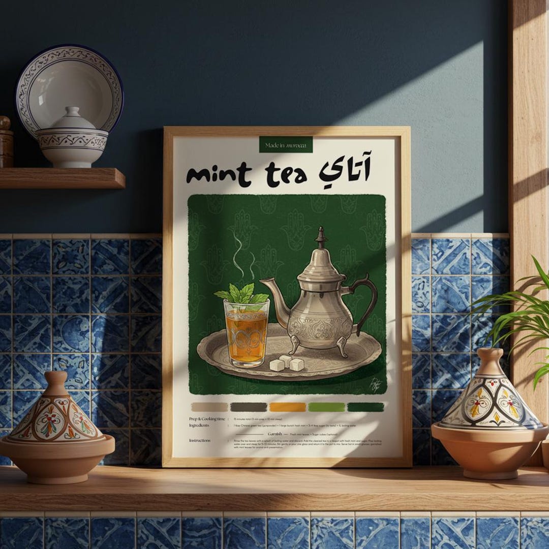 Moroccan Mint Tea Poster | Food Poster | Pastel Pencil | Kitchen Poster ...