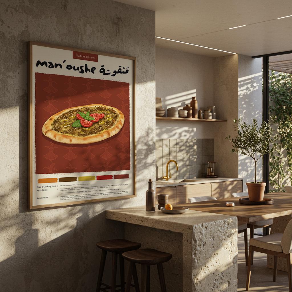 Lebanese Manoushe Kitchen Poster: Pastel Pencil Food Art - Etsy