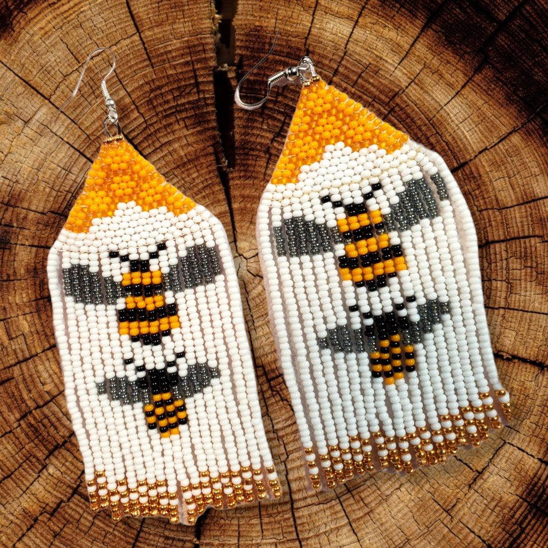 Bee Earrings / Handmade Earrings/beautiful Earrings/ Beaded Earrings/ Delica Beads Earrings ...