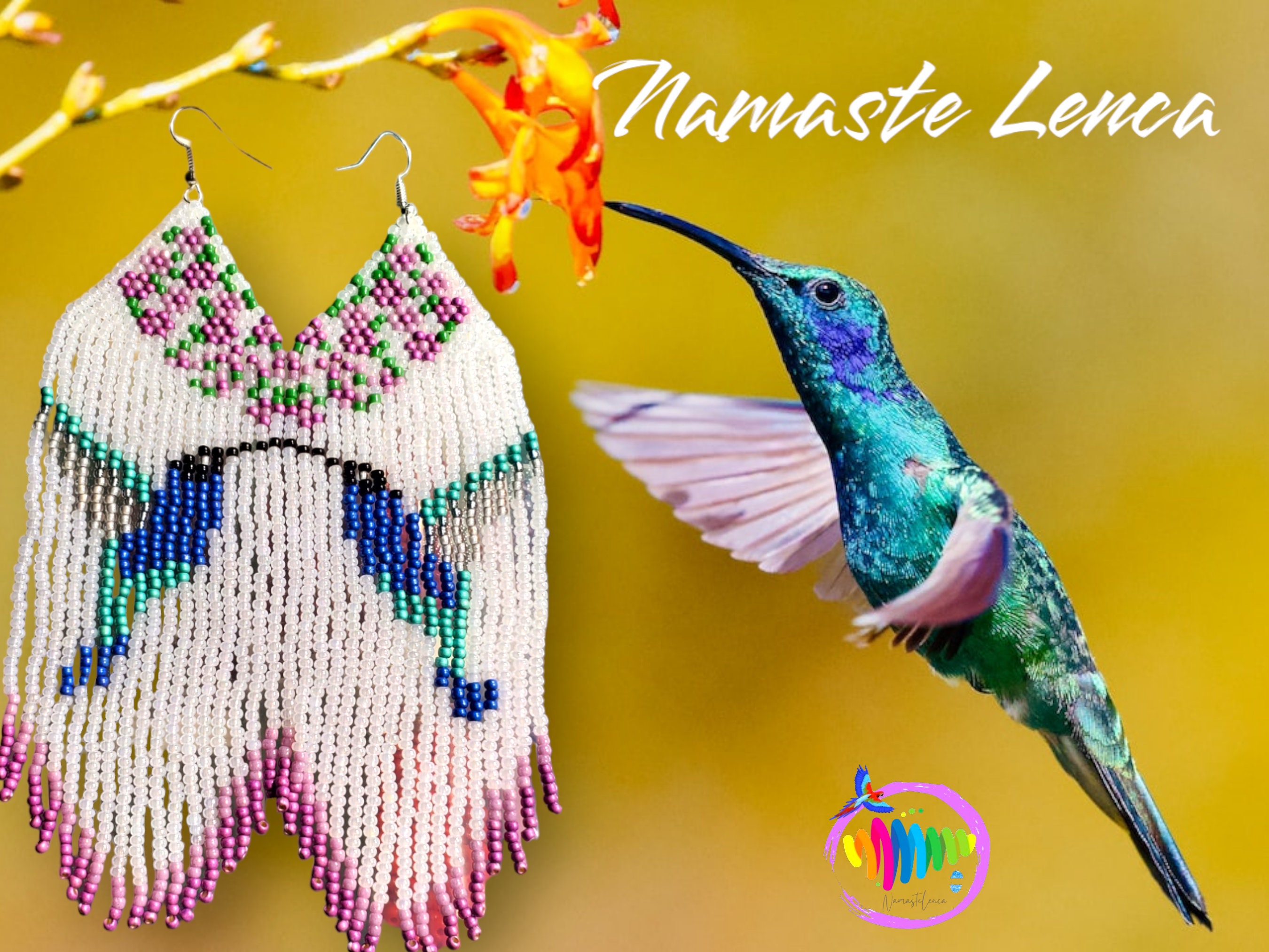 Hummingbird Beaded Earrings / Beaded Boho Earrings, Indigenous Made ...