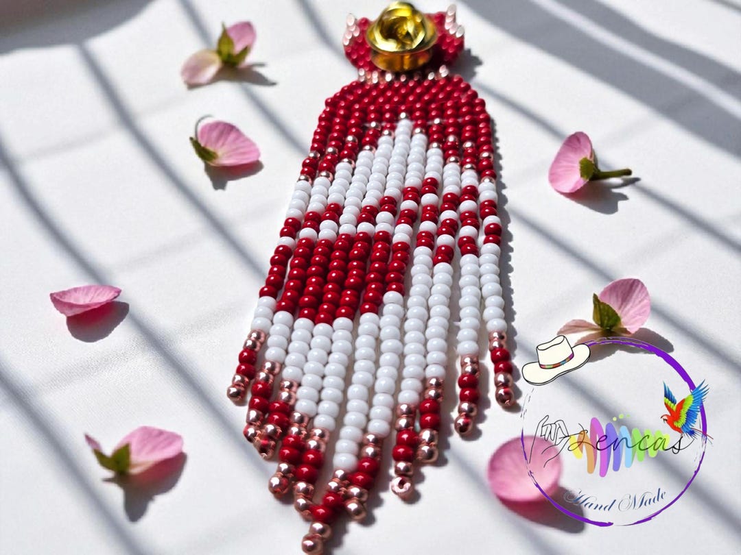 Handmade MMIWG Beaded Red Dress Pin, Rose Gold Accent for Advocacy and ...