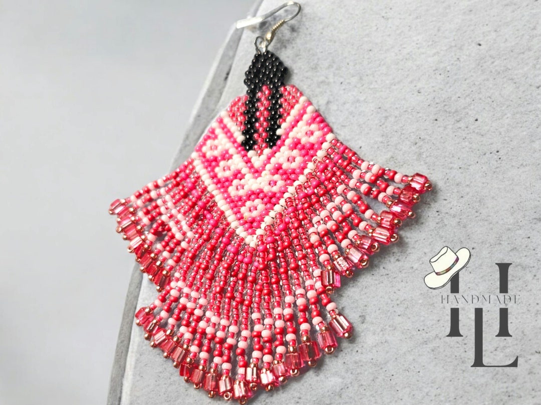Pink Indigenous Beaded Earrings - Etsy