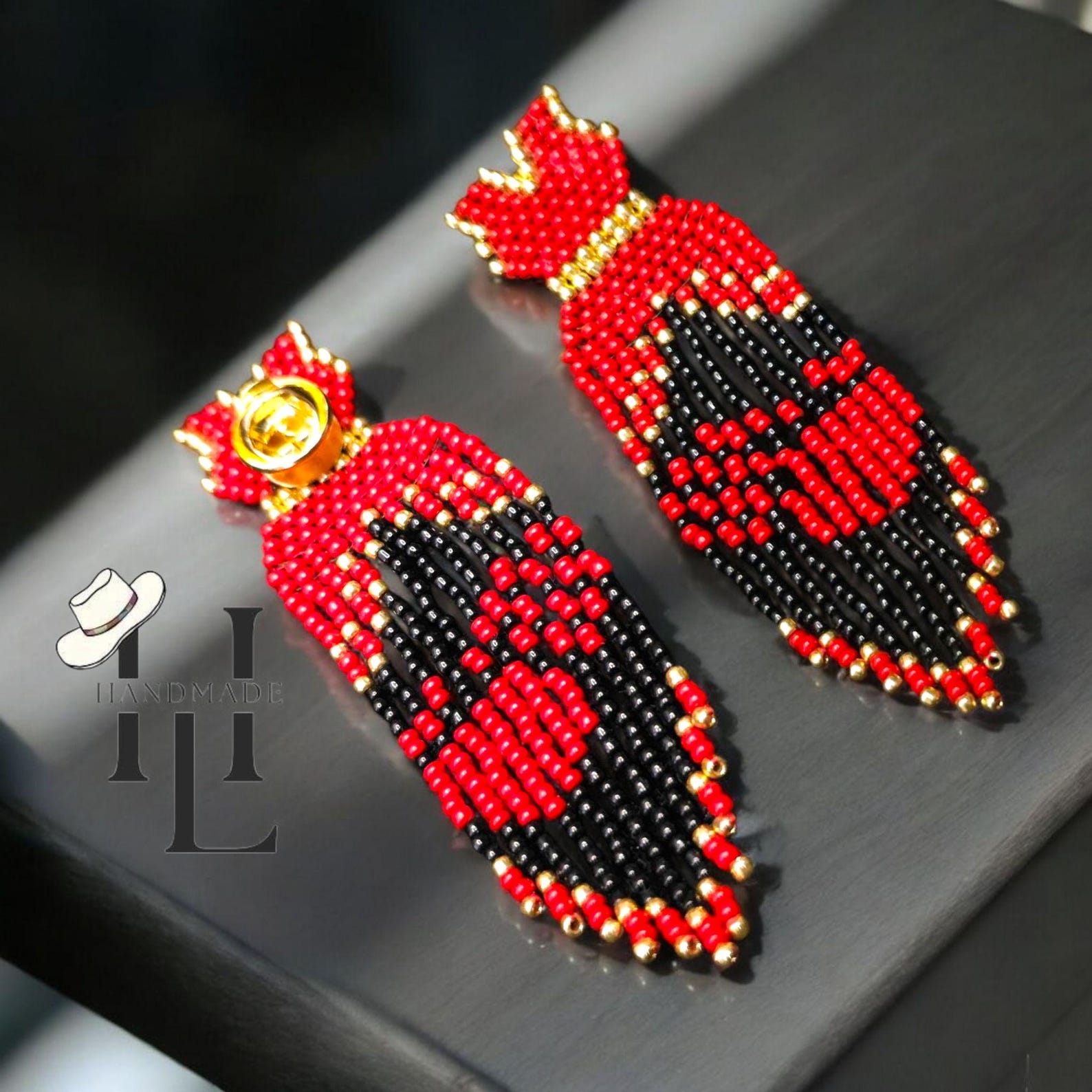 MMIWG Handmade Beaded Red and Gold Dress Pin, Miyuki Beads Brooch for ...