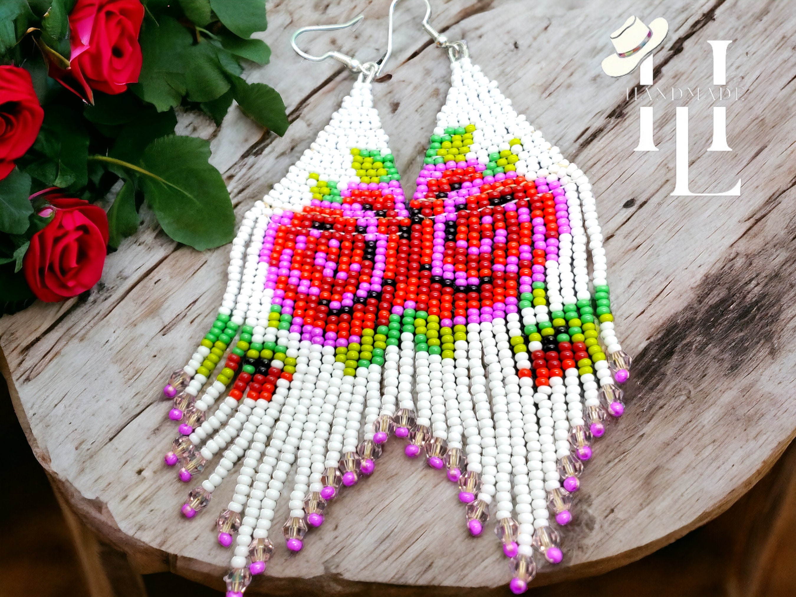 Red Rose Earrings From Tiny Beads, Red Beaded Earrings, Flowers ...