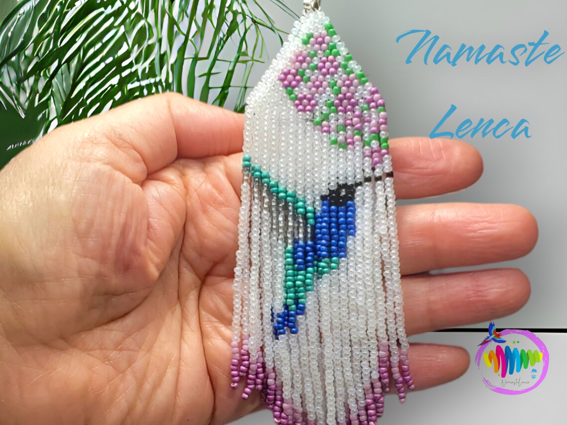 Hummingbird Beaded Earrings / Beaded Boho Earrings, Indigenous Made ...