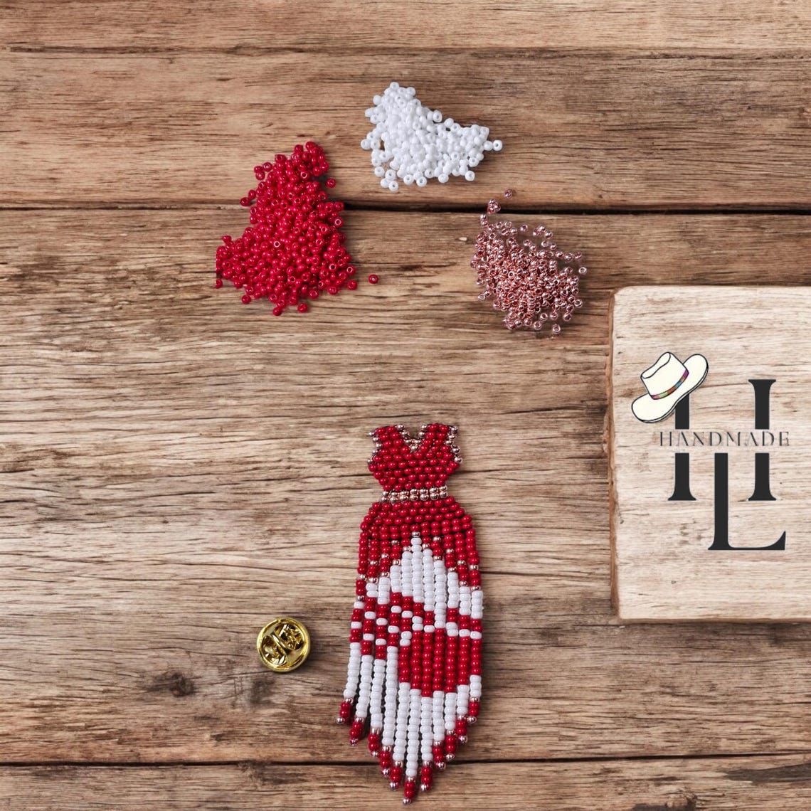 Handmade MMIWG Beaded Red Dress Pin, Rose Gold Accent for Advocacy and ...