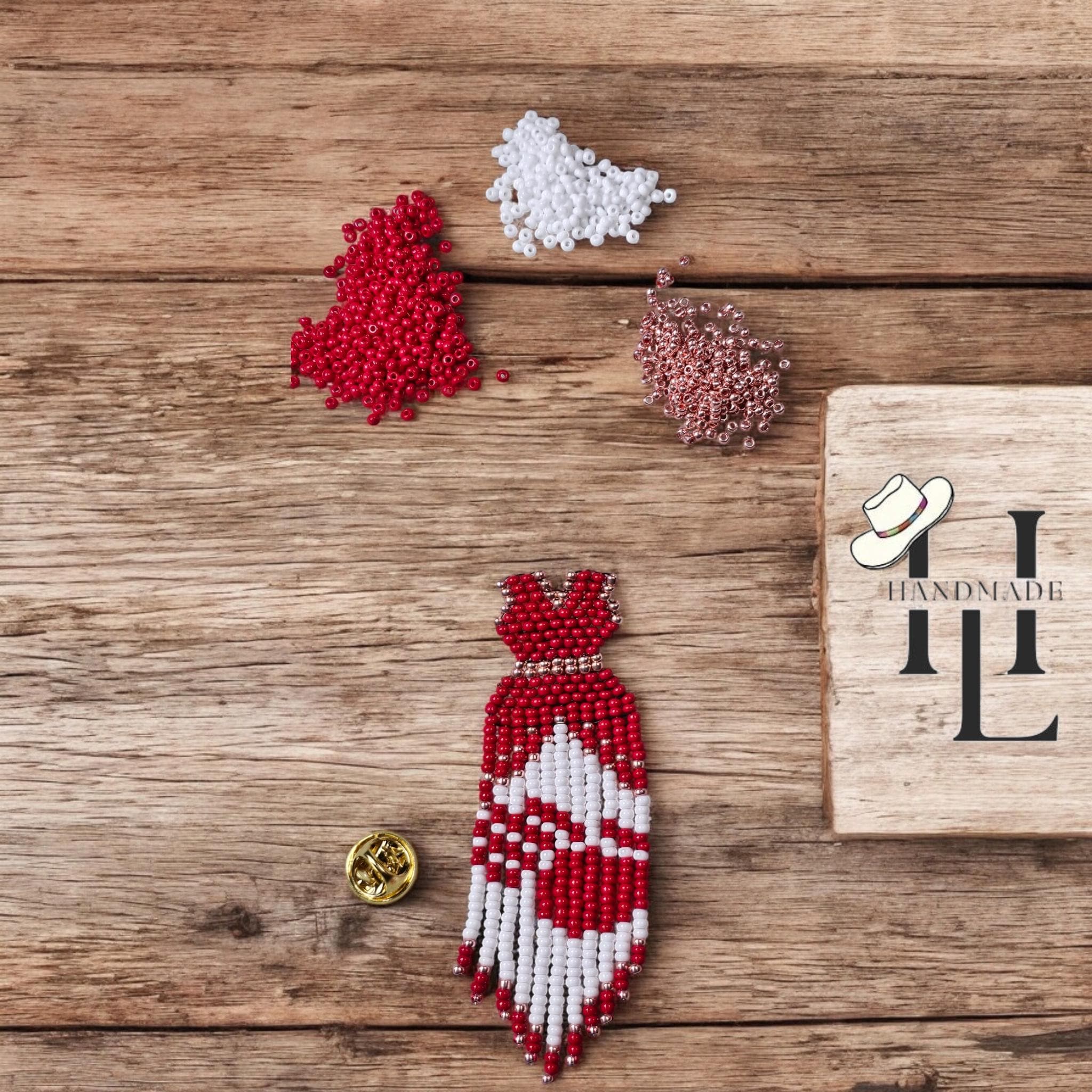Handmade MMIWG Beaded Red Dress Pin, Rose Gold Accent for Advocacy and ...
