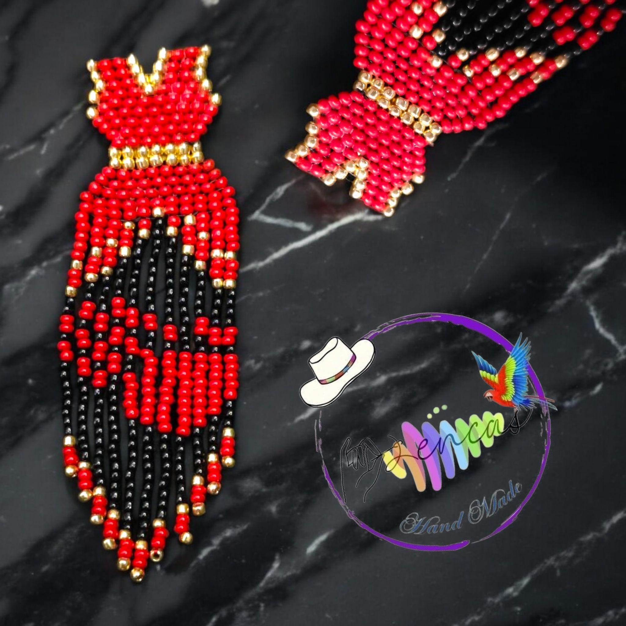 MMIWG Handmade Beaded Red and Gold Dress Pin, Miyuki Beads Brooch for ...