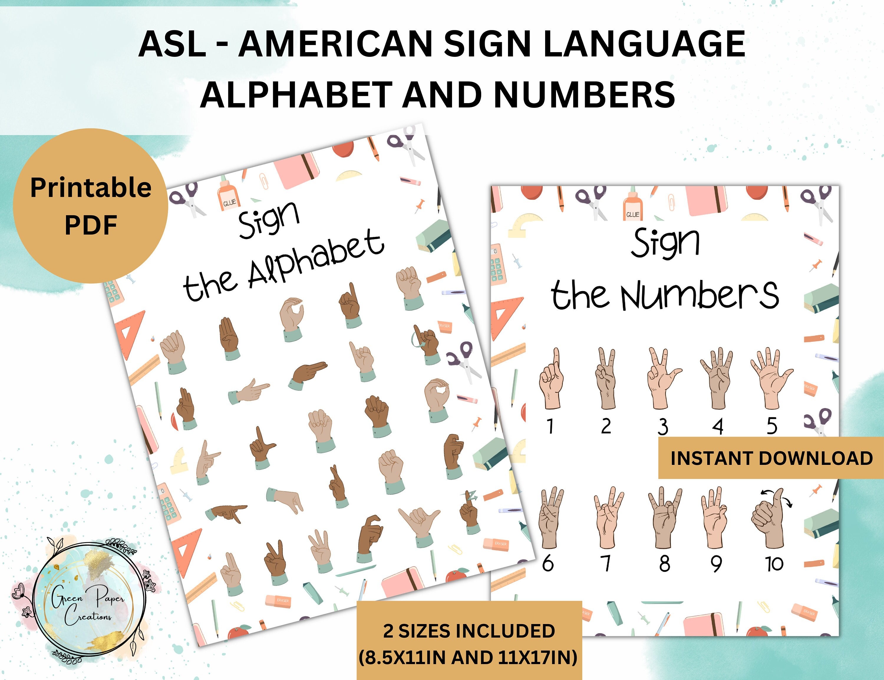 American Sign Language Alphabet and Numbers Printable, Sign Language ...