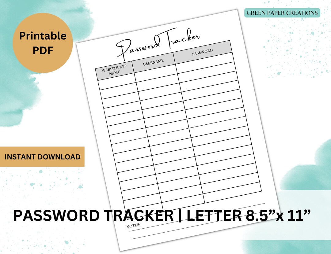 Password Tracker, Printable Password Log, Password Book Pages, Planner ...