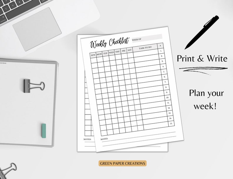 Weekly Checklist, Weekly to Do List Printable, Weekly Task List Template, Weekly Planner ...