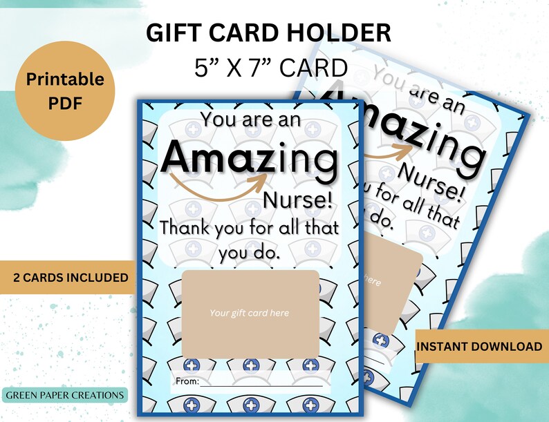 Nurse Appreciation Gift Card Holder: Printable Tag (digital Download ...