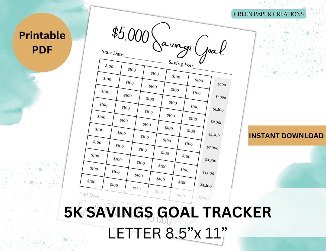 5K Savings Goal Tracker, 5000 Savings Goal Challenge - Etsy