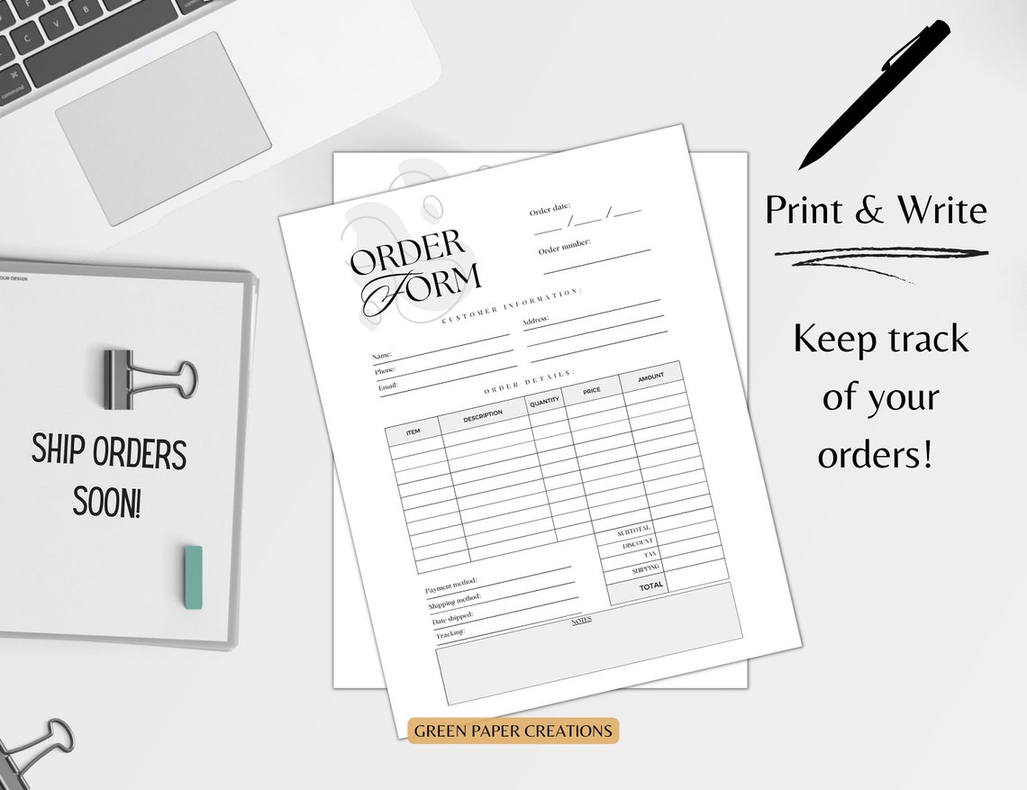 Fillable Order Form Template Printable, Simple Order Form for Small ...