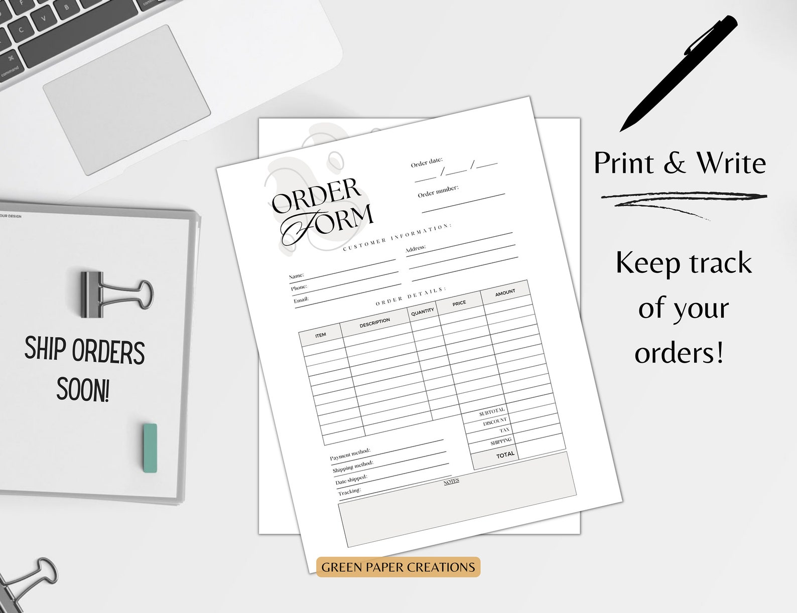 Fillable Order Form Template Printable, Simple Order Form for Small ...