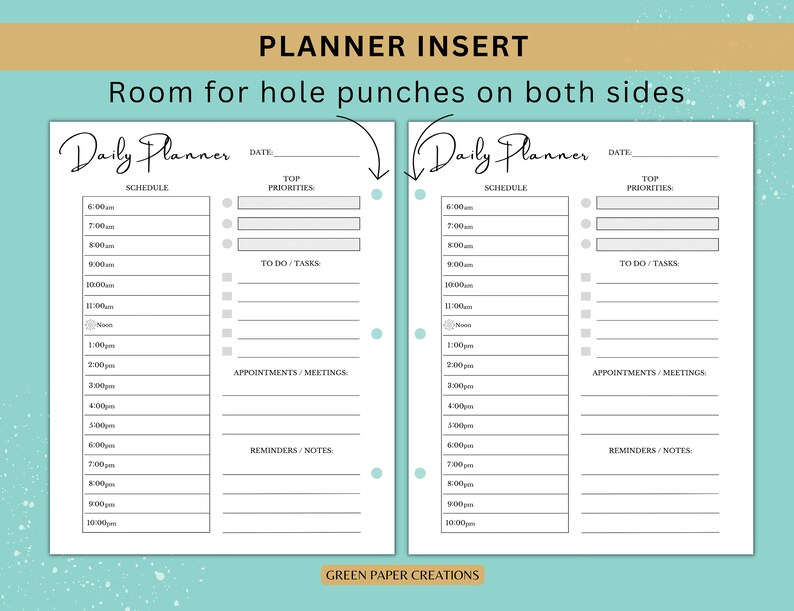 Daily Planner Printable, Planner Inserts, Daily Schedule Organizer - Etsy