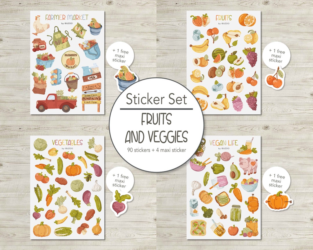 Sticker Set Fruits and Veggies 4 Sticker Sheets 4 Maxi Stickers 91 ...