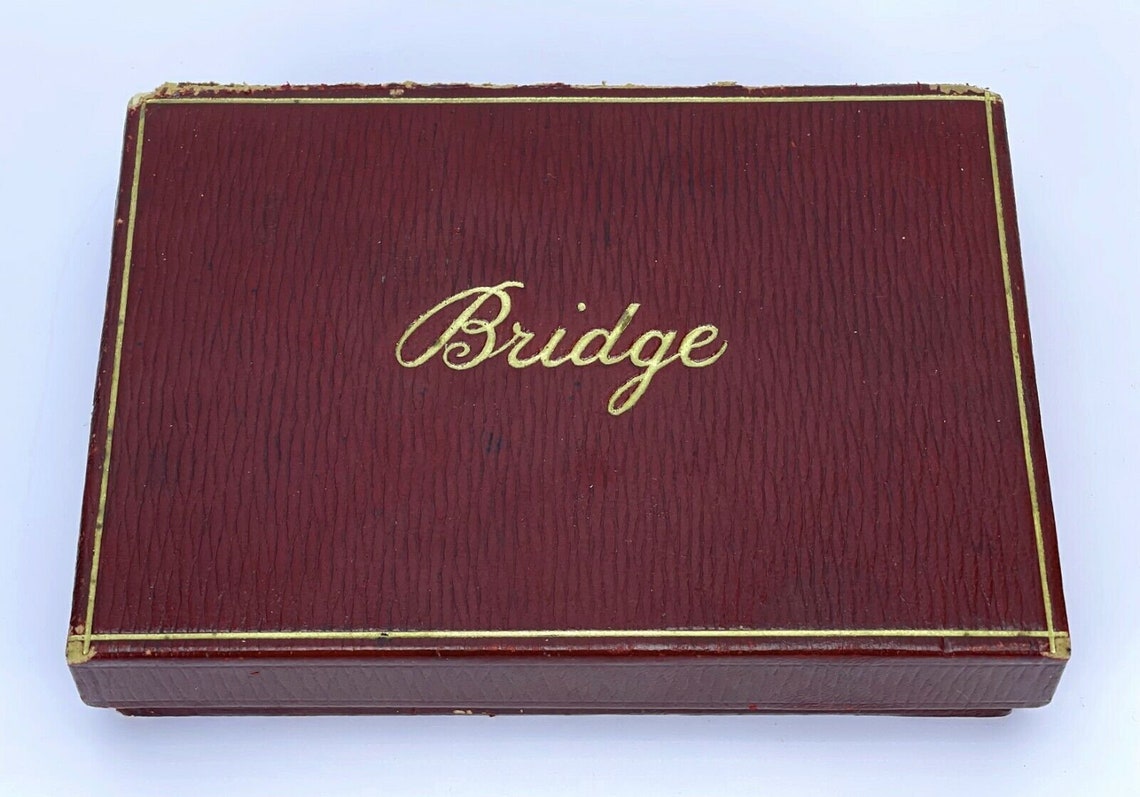 Antique Burgundy & Gilt 2 DECK BRIDGE BOX - 6.5cm X 11.75cm - 123gram ...